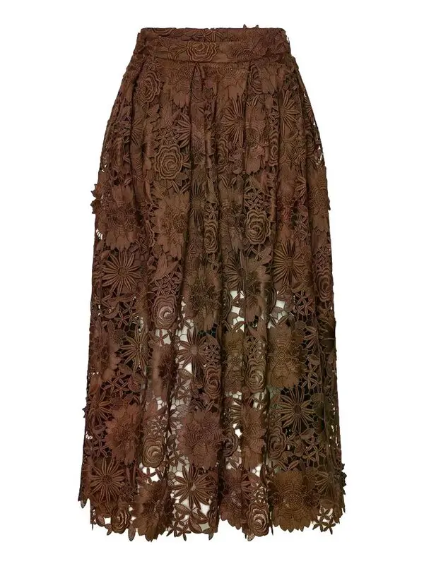 ROTATE BY BIRGER CHRISTENSEN Floral Lace Midi Skirt - Brown