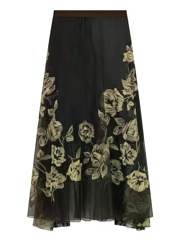 Liviana Conti Floral Embroidered A-line Skirt - Brown