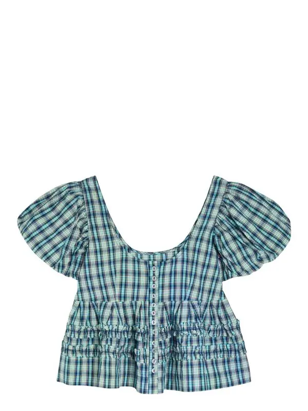 DAMSON MADDER Ruffled Check-pattern Blouse - Blue