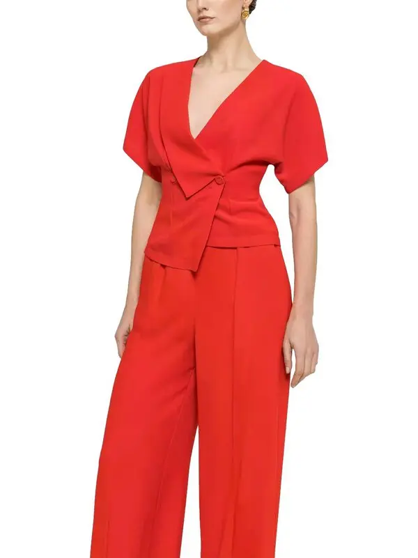 NISSA V-neck Buttoned Top - Red