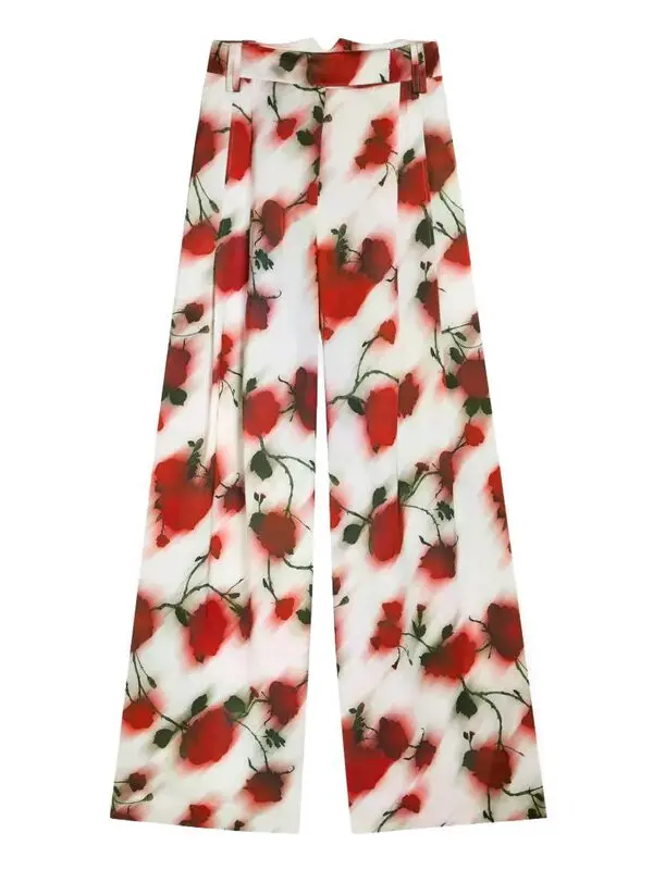PATRICK ASSARAF Floral Pattern Wide-leg Trousers - White