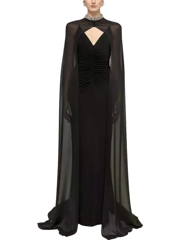 NISSA Detachable Cape Maxi Dress - Black