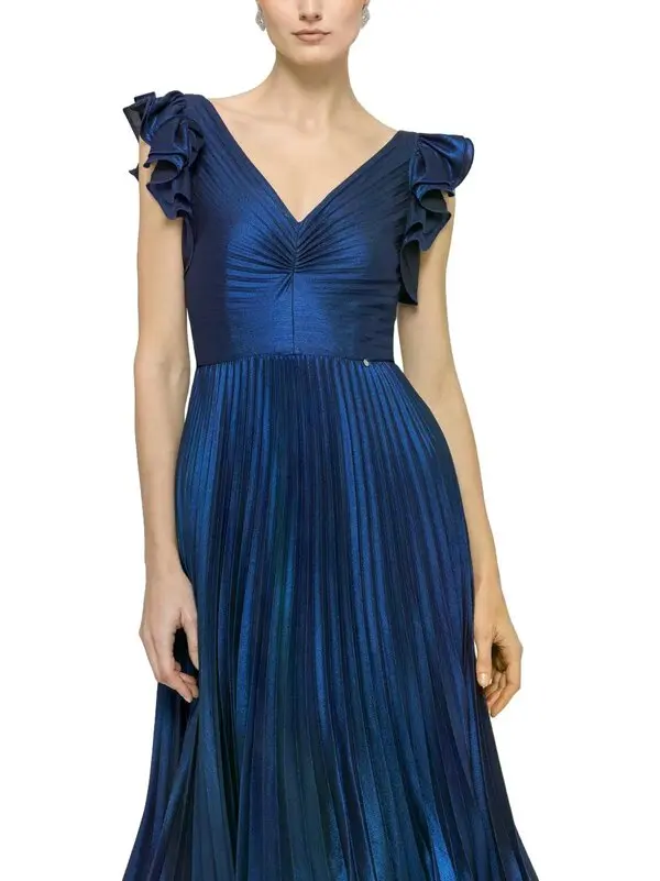 NISSA Ruffled Pleated Midi Dress - Blue