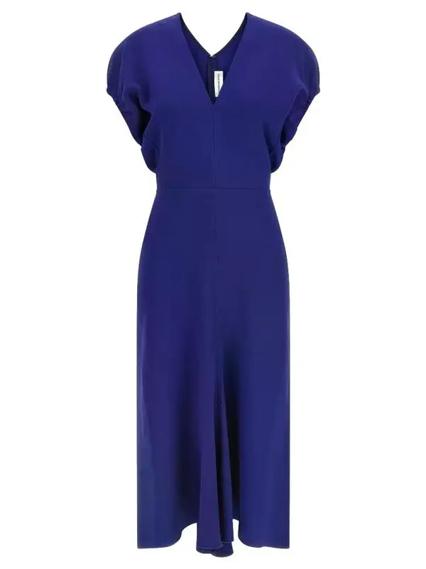 Victoria Beckham V-neck Banded Waist Dress - Blue