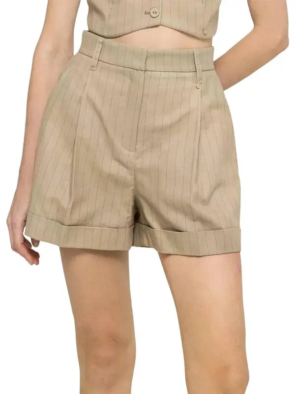 NISSA High-waisted Pinstripe Shorts - Neutrals