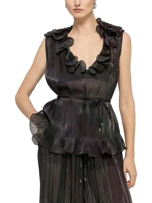 NISSA Ruffled Chiffon Sleeveless Top - Black