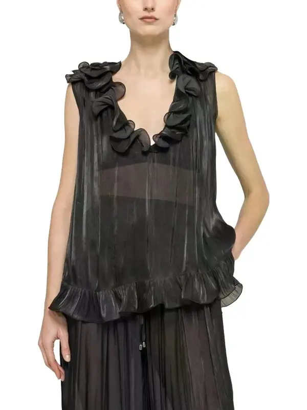 NISSA Ruffled Chiffon Sleeveless Top - Black