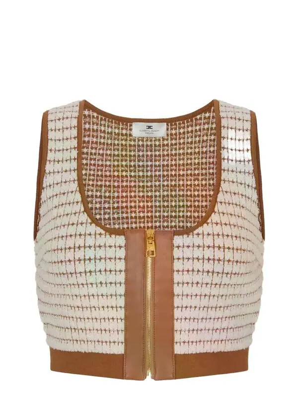 Elisabetta Franchi Chenille Zip-up Crop Top - Neutrals