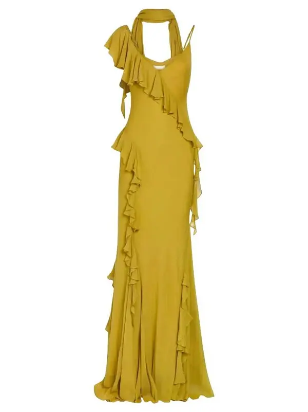 DE LA VALI Ruffled Maxi Dress - Yellow