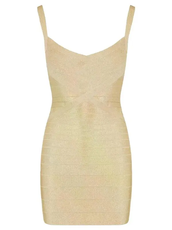 Herve Leger V-neck Mini Dress - Gold