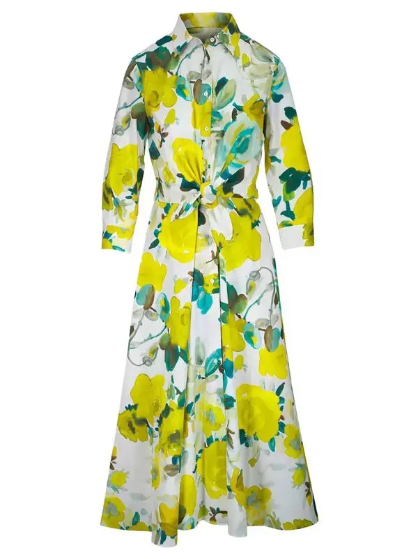 SARA ROKA Floral-pattern Belted Dress - Yellow