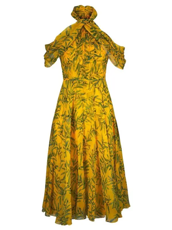 Carolina Herrera Floral-print Silk Midi Dress With Collar Detail - Yellow