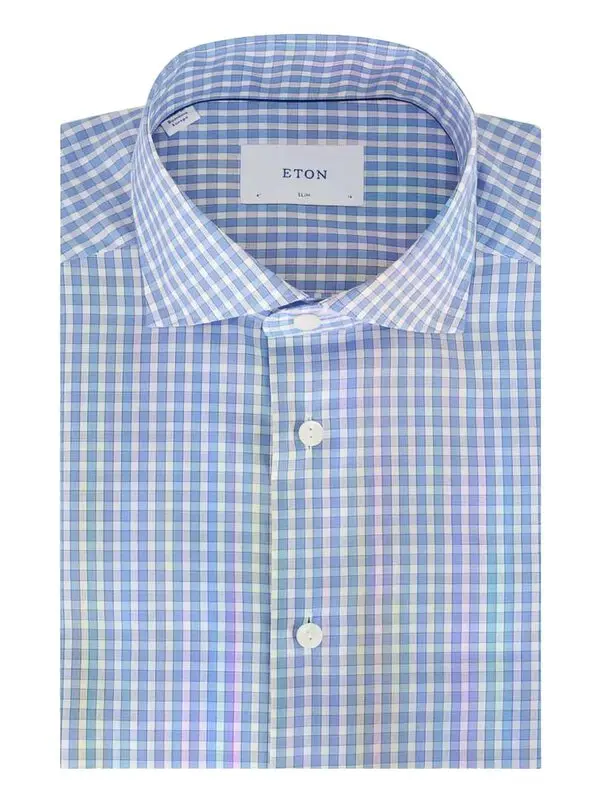 Eton Check-pattern Button-down Cotton Shirt - Blue