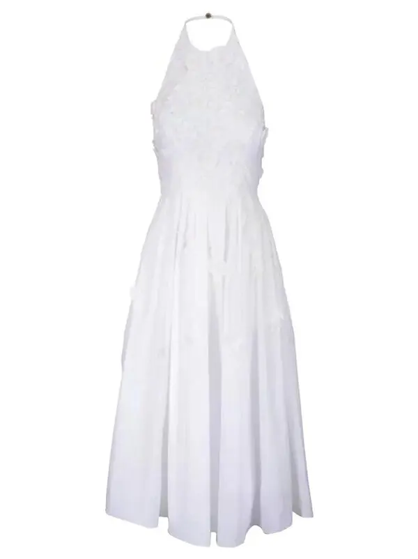 Carolina Herrera Floral Halterneck A-line Midi Dress - White