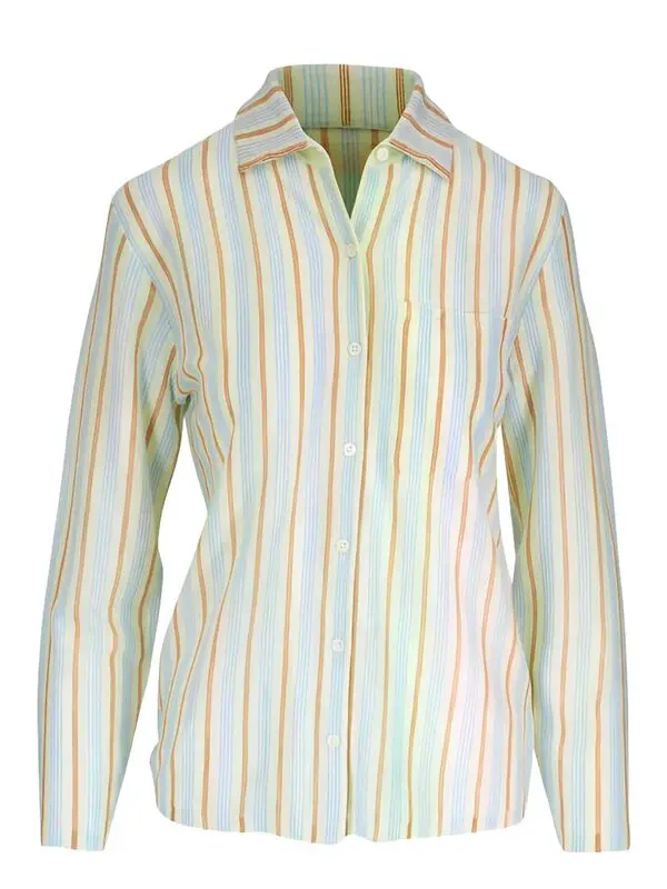 Guest In Residence Striped Chest-pocket Shirt - Green