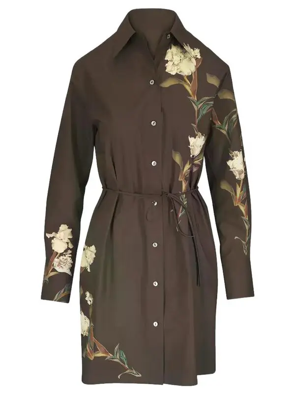 Vince Floral Print Shirt Dress - Brown