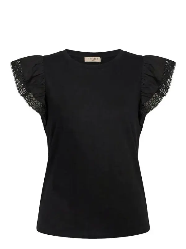 TWINSET Lace-trim Ruffled T-shirt - Black