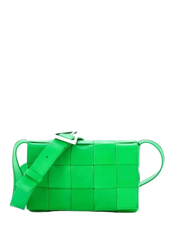 Bottega Veneta Cassette Maxi Intrecciato Leather Small Crossbody Bag - Green