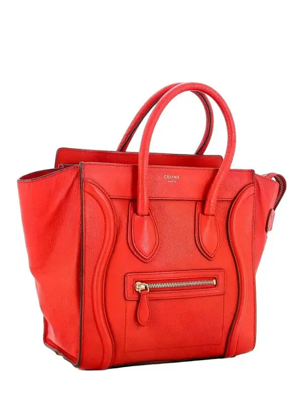Celine Luggage Bag Grainy Leather Micro Tote - Red