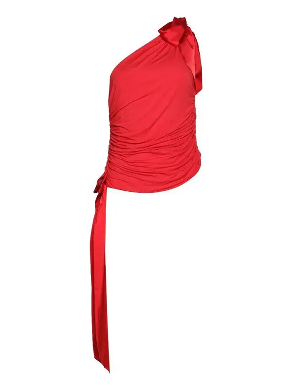 GRACE FAENA One-shoulder Draped Top With Bow Detail - Red