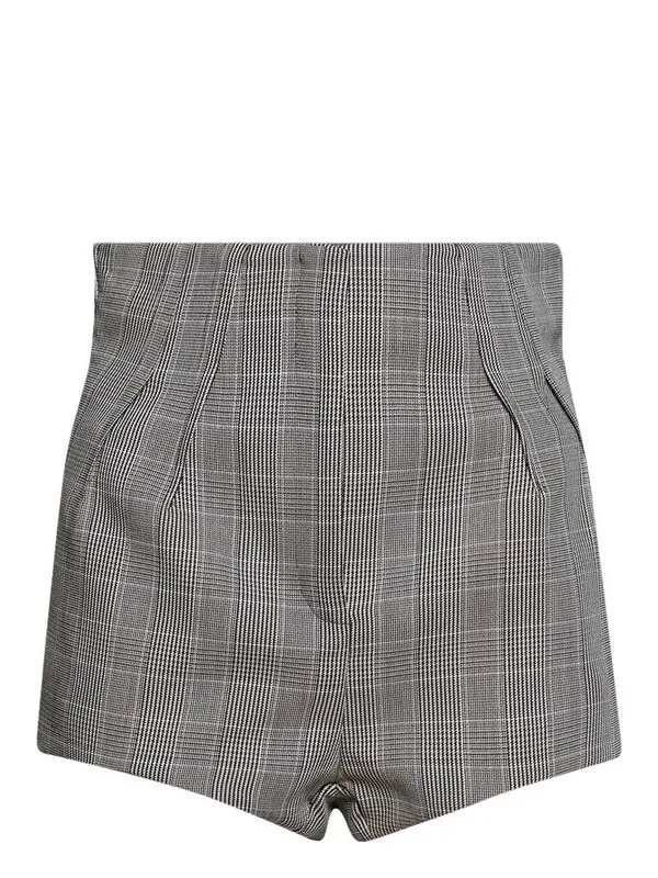 MUGLER Checked Pleated Tailored Shorts - Grey