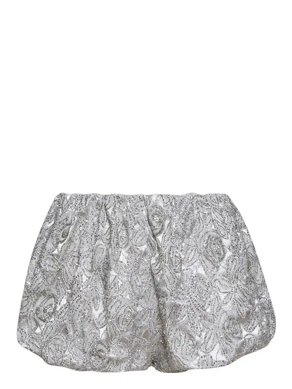 GRACE FAENA Beaded Roses Bombacho Shorts - Silver
