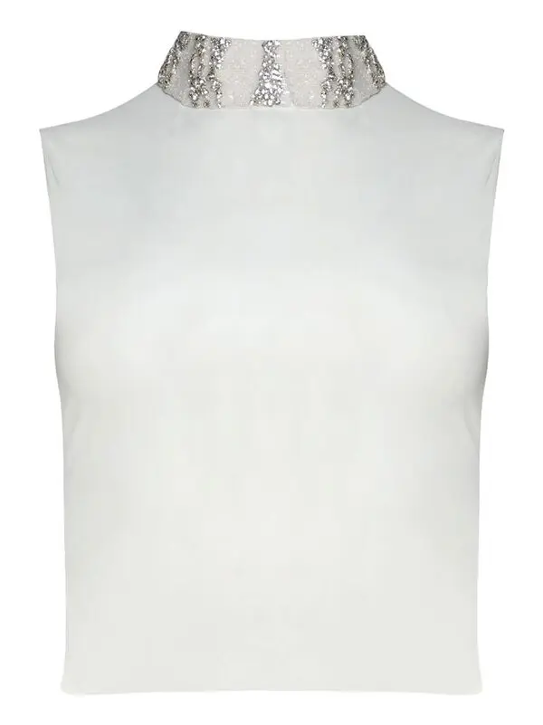 GRACE FAENA Fitted Tank Top With Beaded Collar - Silver