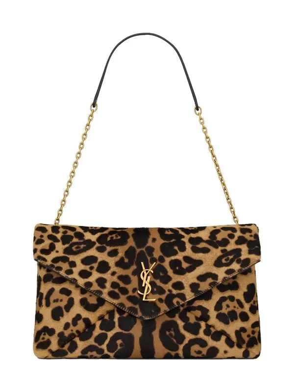 Saint Laurent Cassandre Leopard-print Pony Hair Pouch - Brown