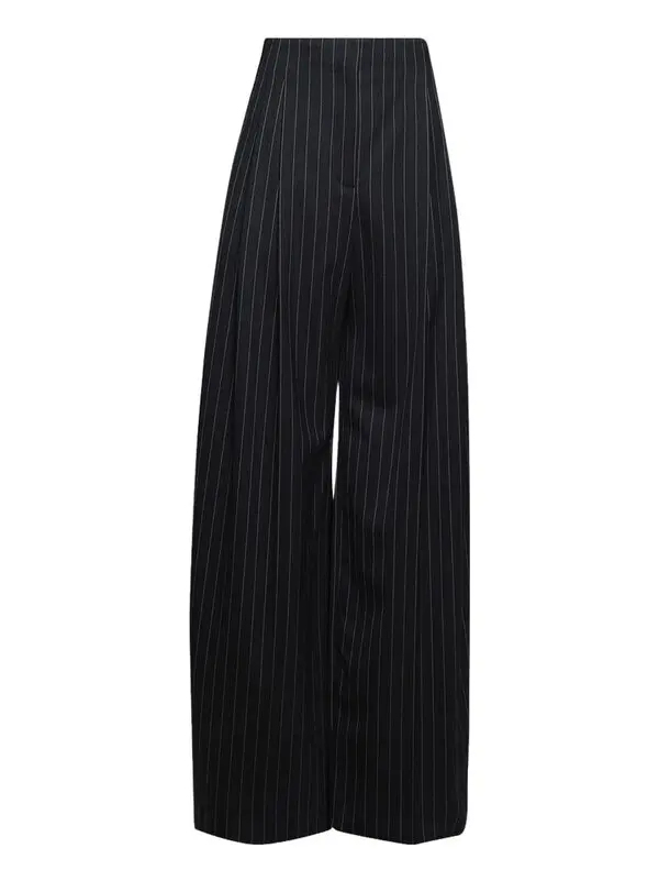 MUGLER Pinstripe Wide Leg Pleated Trousers - Navy