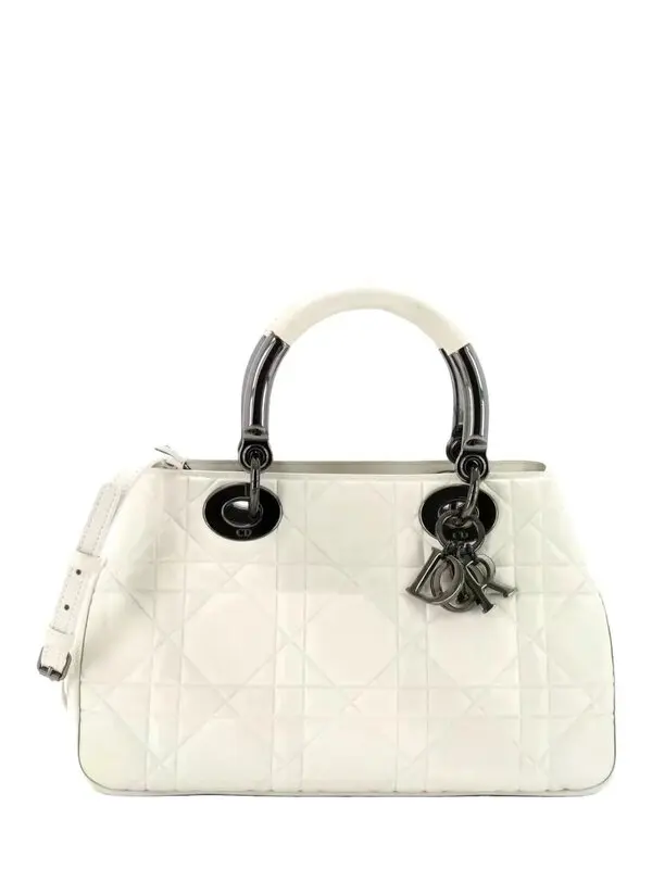 Dior Lady 95.22 Cannage Embossed Leather Medium Tote Bag - White