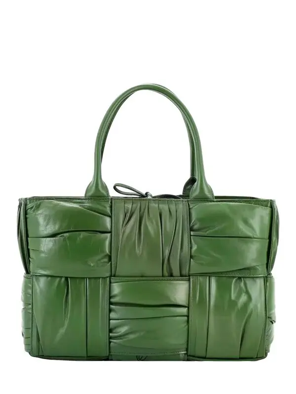 Bottega Veneta Arco Maxi Intrecciato Plisse Leather Small Tote Bag - Green