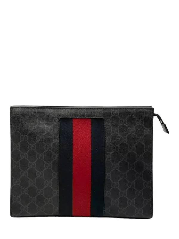 Gucci Gg Supreme Web Clutch Bag - Black