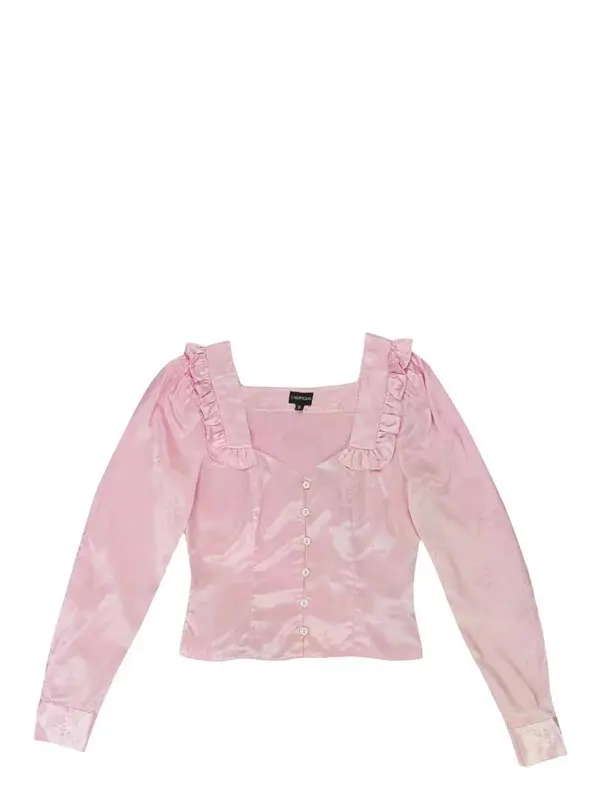 Callipygian Jacquard Ruffled Blouse - Pink
