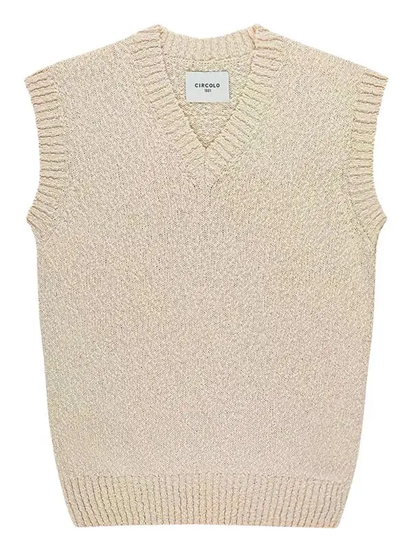 CIRCOLO 1901 V-neck Knit Vest - Neutrals
