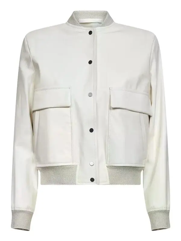 SALVATORE SANTORO Ribbed Leather Bomber Jacket - White