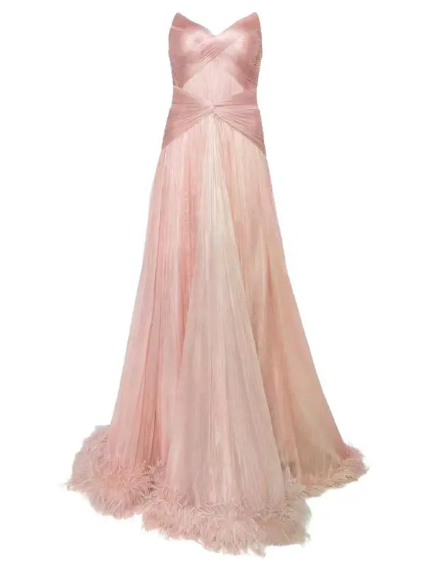 IRIS SERBAN Mikael Feather-trim Maxi Dress - Pink