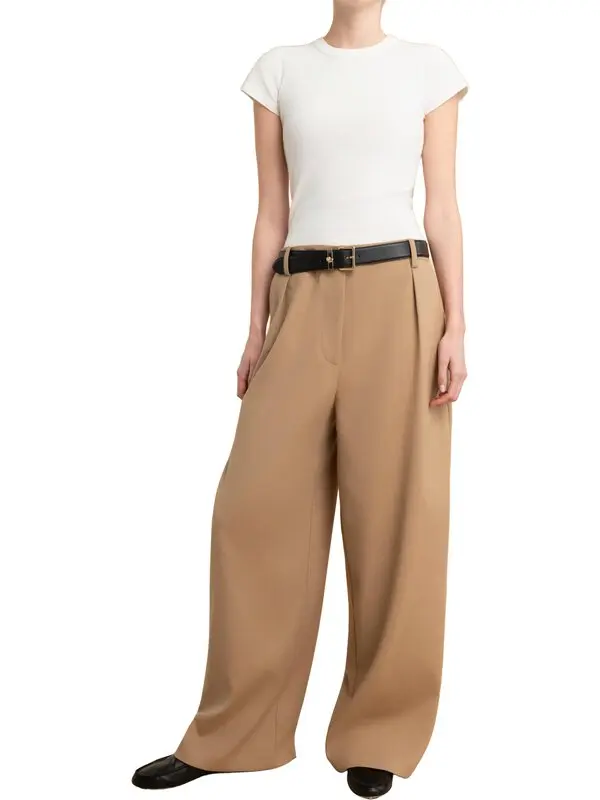 Tess Lorenz Pleated Cotton Blend Trousers - Camel
