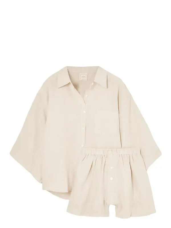 DEIJI STUDIOS Linen Shirt And Shorts Set - Neutrals