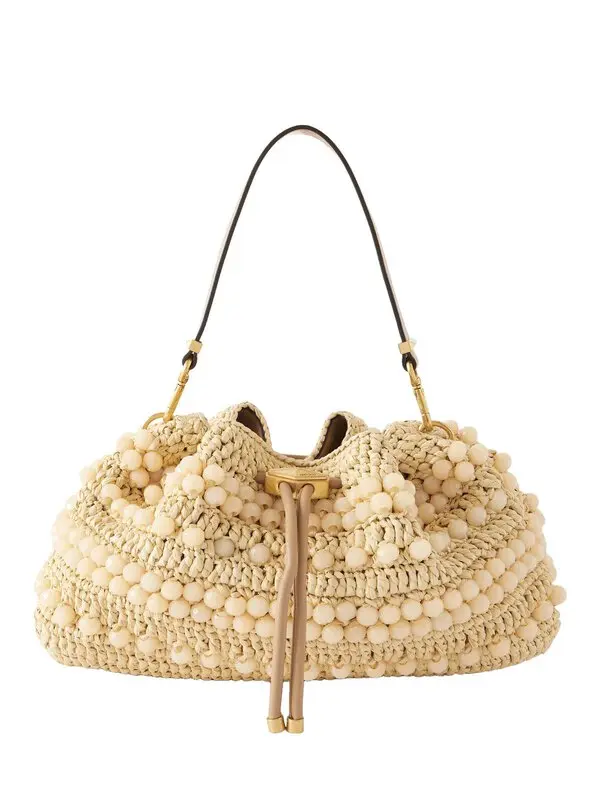 JIMMY CHOO Bon Bon Beaded Raffia Shoulder Bag - Brown