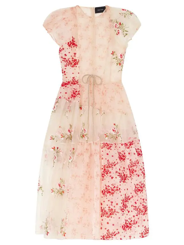 Simone Rocha Sheer Patchwork Floral Midi Dress - Pink