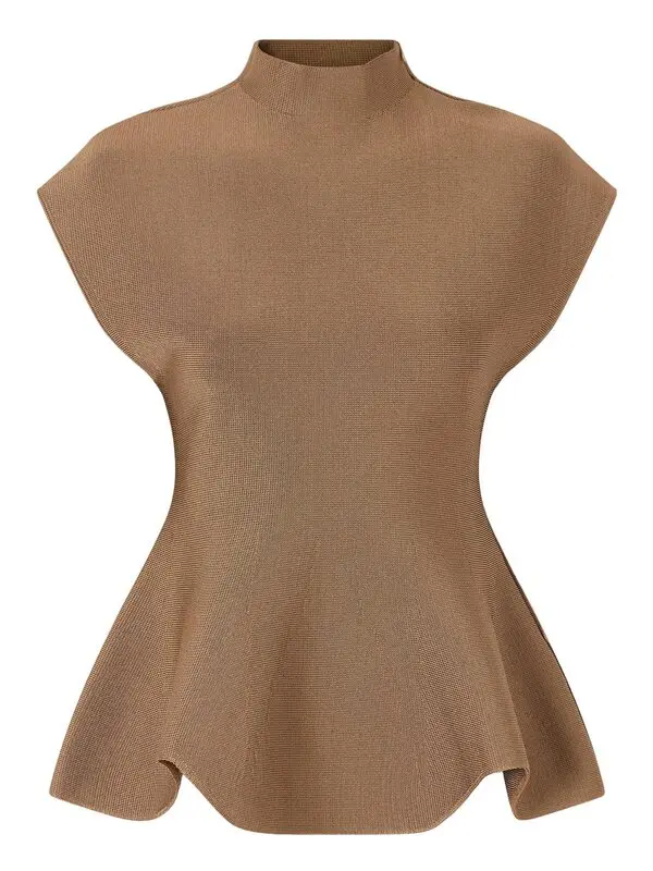 Khaite Andra Stretch-knit Turtleneck Peplum Top - Brown
