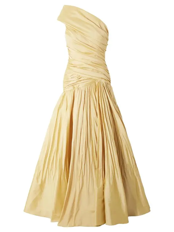 MARMAR HALIM One-shoulder Draped Taffeta Gown - Gold