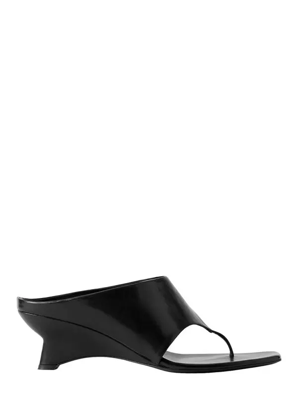 Khaite Marlowe Leather Wedge Mules - Black