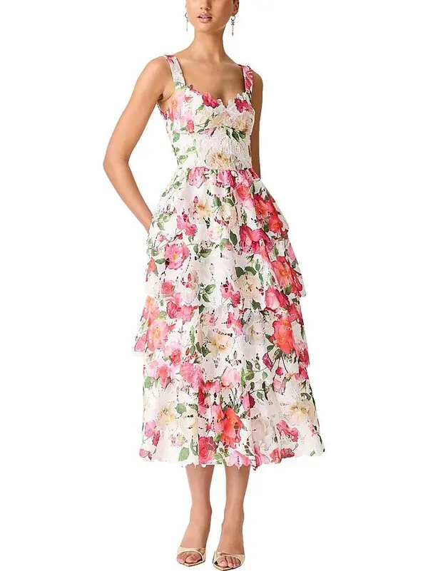ELLIATT Roselle Frill Midi Dress - White Floral