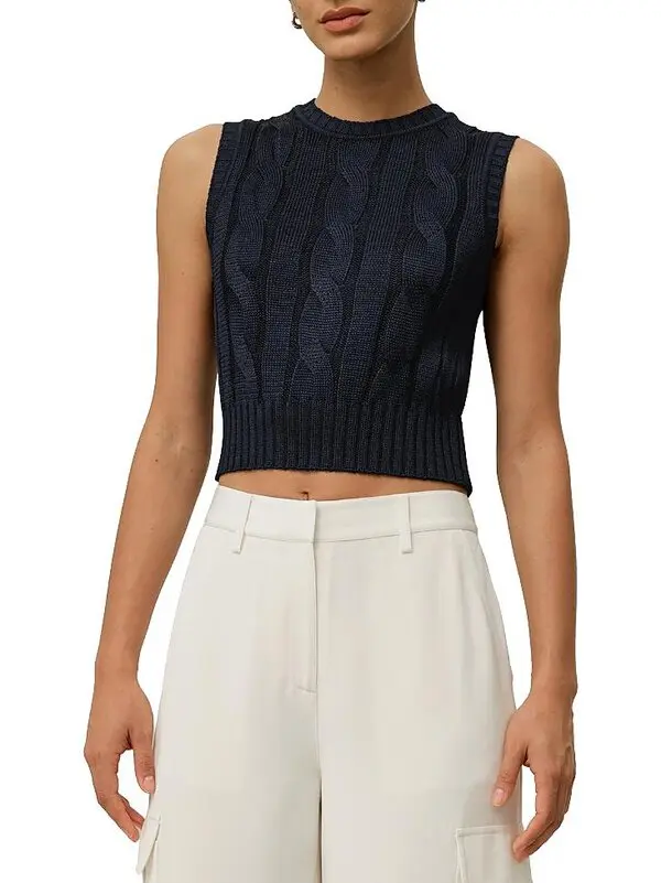Lilysilk Cable Knit Tussah Silk Cropped Top - Navy Blue
