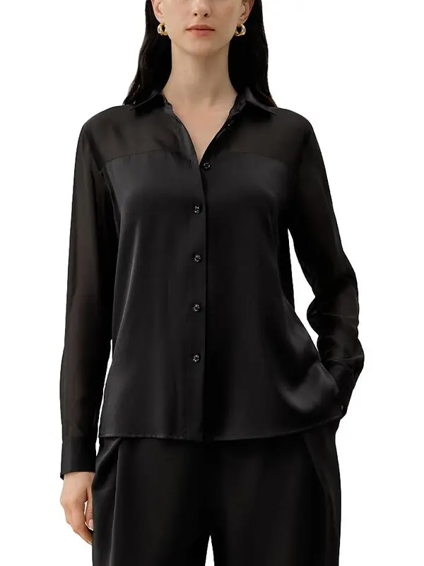 Lilysilk Button-down Silk Organza Shirt - Black