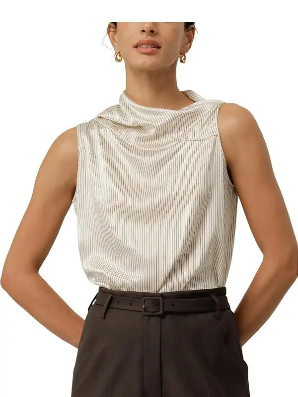 Lilysilk Asymmetric Sleeveless Silk Charmeuse Top - Drifted Mocha