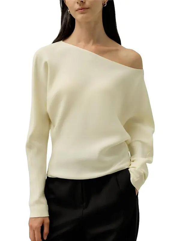 Lilysilk Long Sleeve Gathered Silk Top - Vanilla