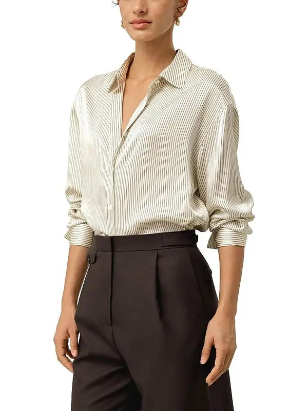 Lilysilk Silk Charmeuse Pinstripe Shirt - Drifted Mocha