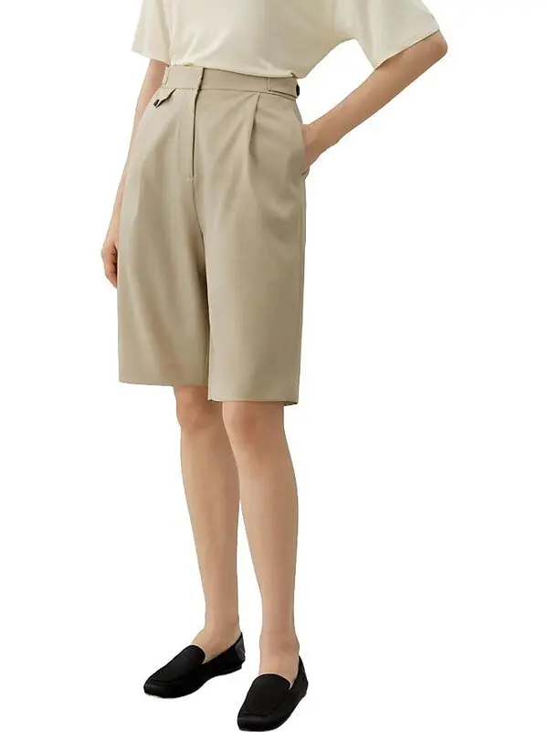 Lilysilk Wool Silk Bermuda Shorts - Almond